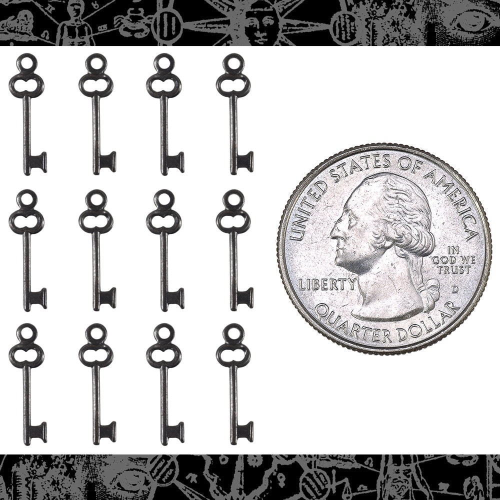 Black Plated Brass Mini Keys Charms Itty Bitty Teeny Weeny Brass Keys ...