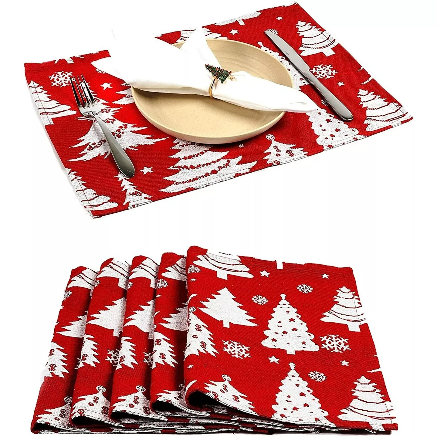 Set of 6 Christmas Tree Placemats for Holiday Party Dining Table Décor ...