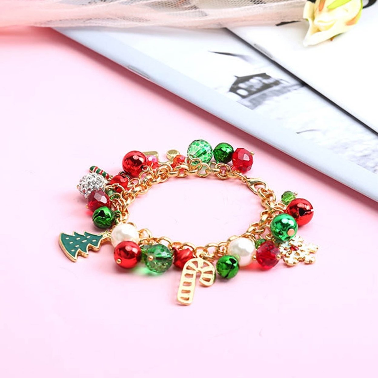 Alloy Christmas Bracelet Bell Faux Crystal Snowflake Christmas Tree ...