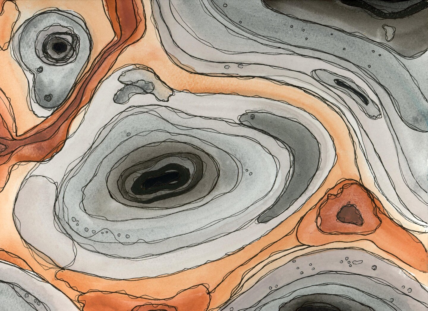 Original Artwork, Watercolor Painting, Fantasy Topographic Map 5, 9x12 ...