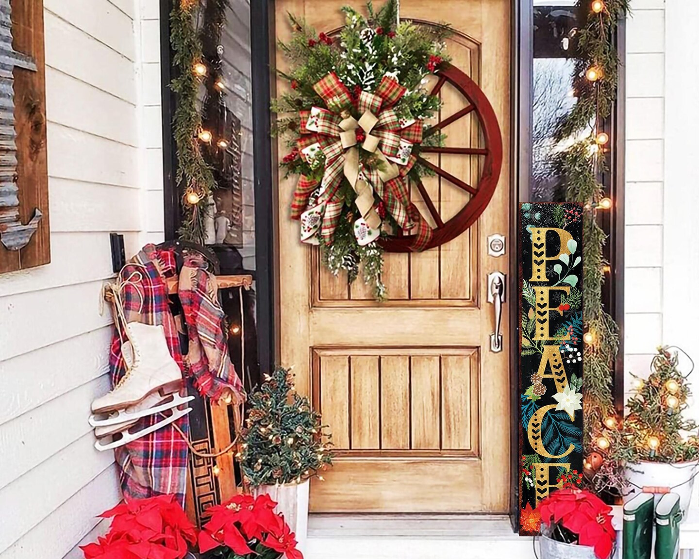 48in Peace Christmas Porch Sign - Front Porch Christmas Welcome Sign ...