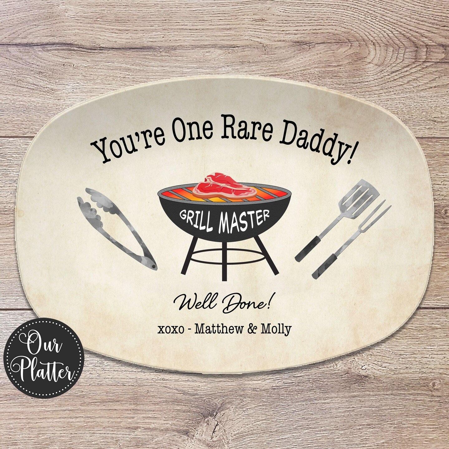 One Rare Daddy Grilling BBQ Plate, Job Well Done Personalized Serving ...