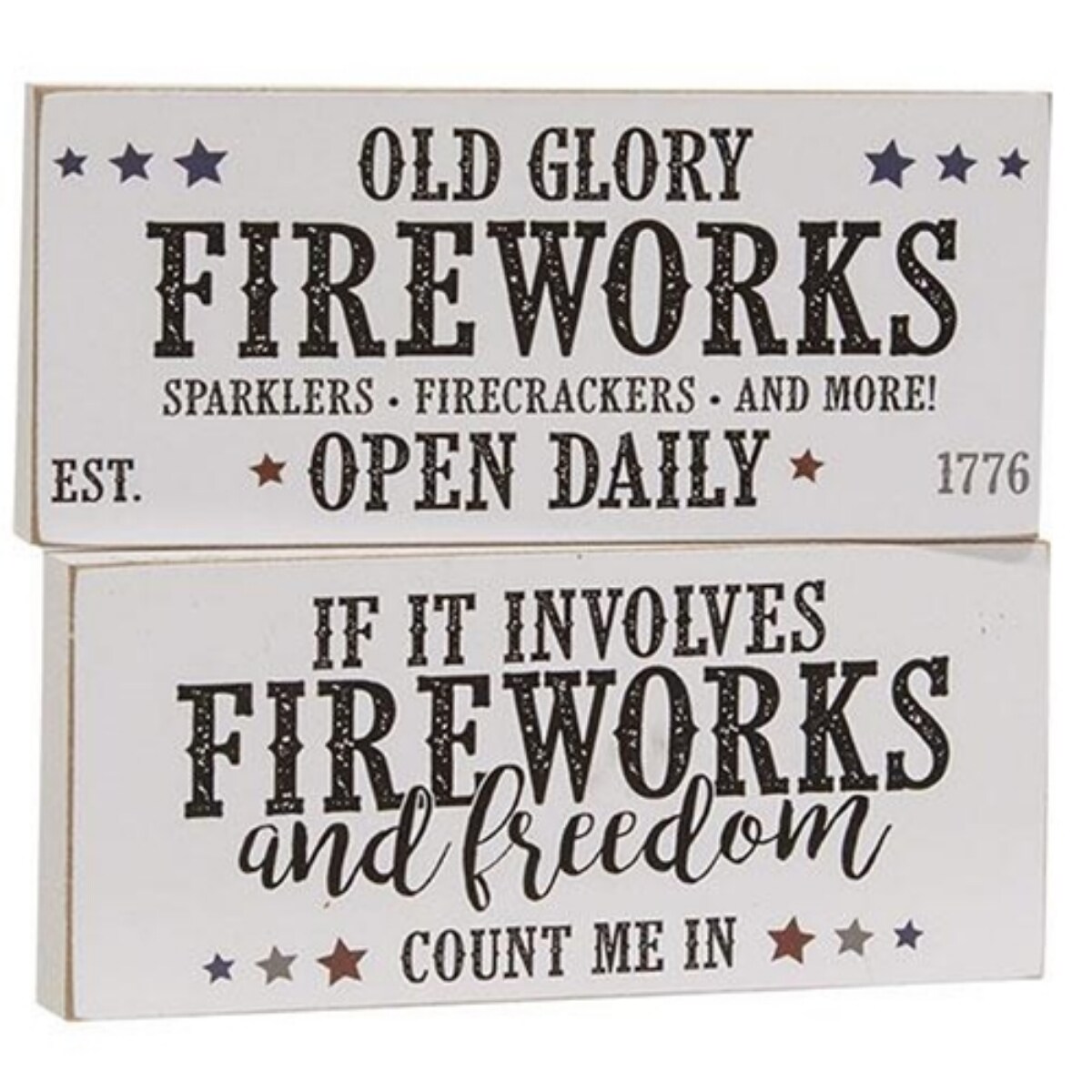 Distressed White Wooden Americana Fireworks Quote Blocks - Asstd 2 ...