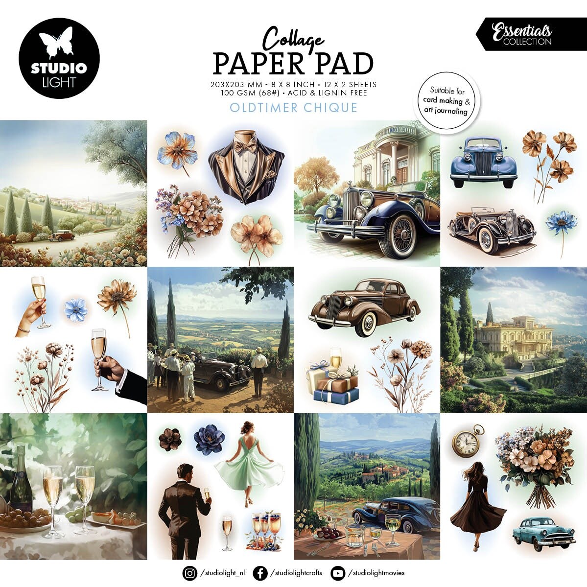 Studio Light Essentials Collage Paper Pad 8"X8" 24 Sheets-Oldtimer ...