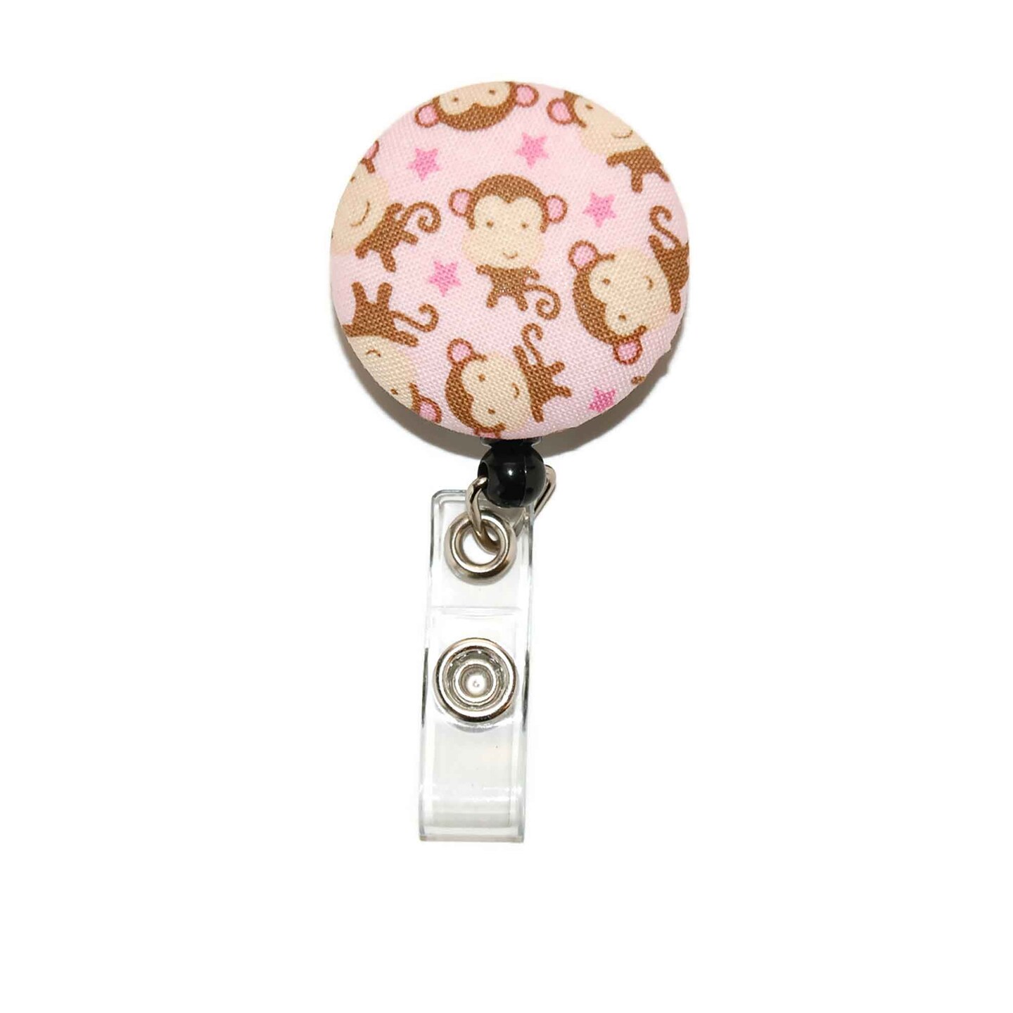 Monkey Badge Reel - Pink Retractable Work ID Badge or Name Tag Holder ...