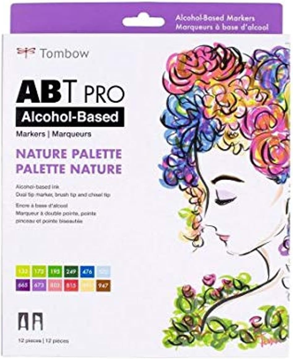 PRO Alcohol Markers, Nature Palette, Set of 12 Colors - Dual Tip ...