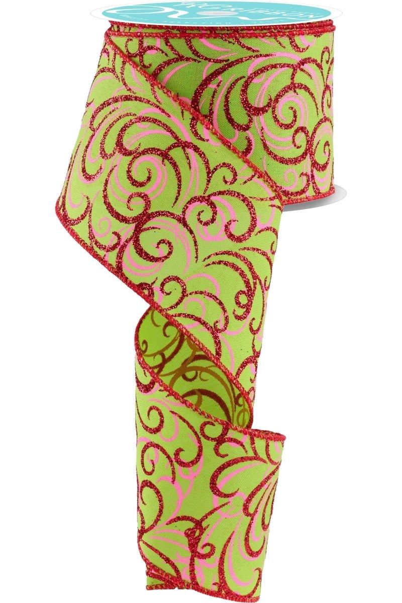 2.5" Multi Swirls Glitter Ribbon: Lime Green/Pink/Red (10 Yard) | Michaels