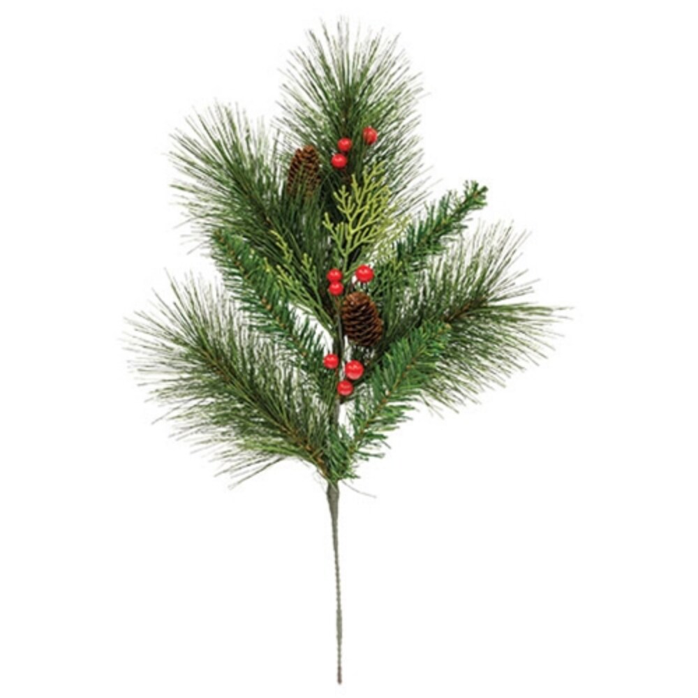 20” Long Needle Pine & Cedar Spray with Red Berries & Pinecones ...