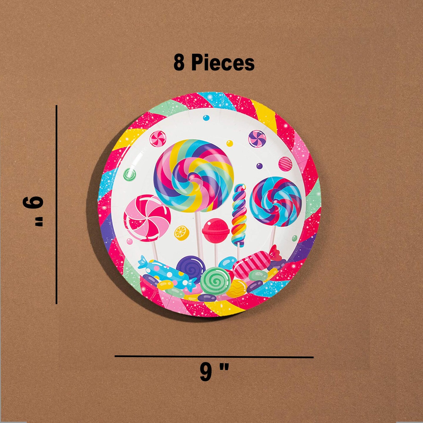 8 Ct. Candy World Paper Dinner Plates 9" Colorful Candy & Lollipop ...