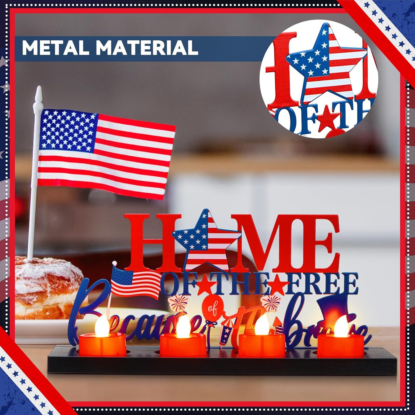 4th of July Flameless Tea Light Candle Stand Table Centerpiece ...