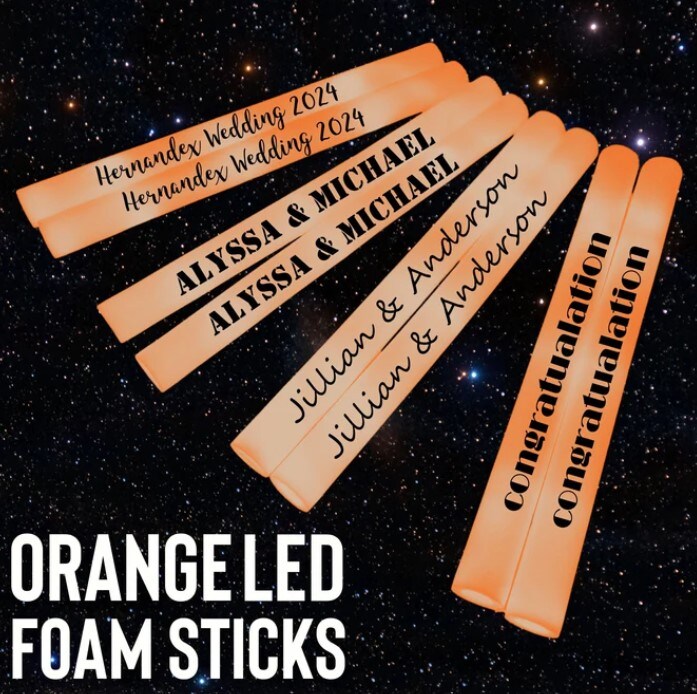 Customized Orange LED Foam Sticks, Wands, Weddings, Batons, Light Up ...