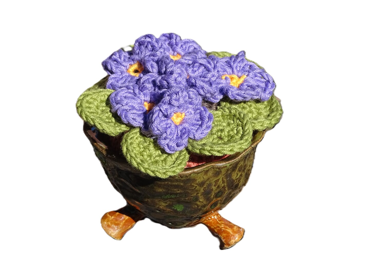 Crochet African Violet with Ceramic Pot, Gift for Her, Crocheted Office ...