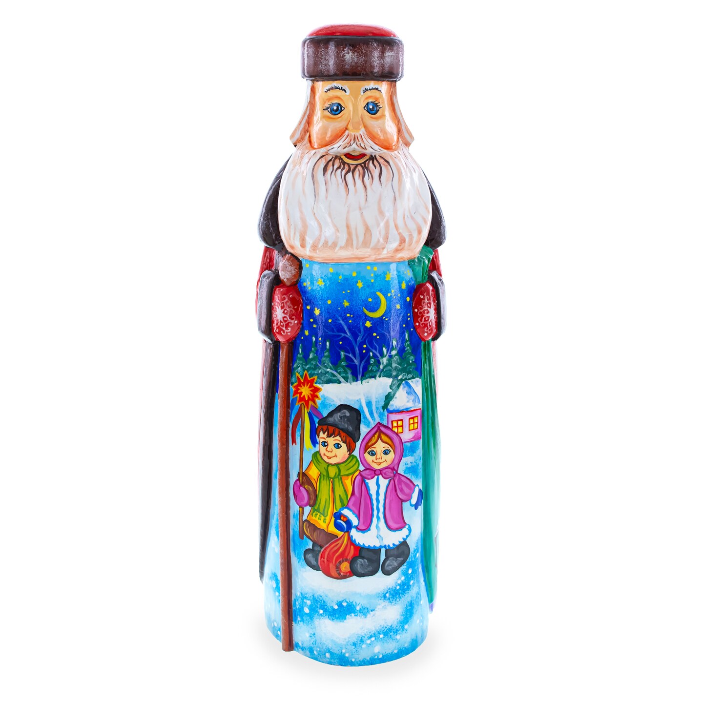 Hand Carved Ukrainian Santa with Children Caroling Solid Wood Figurine ...