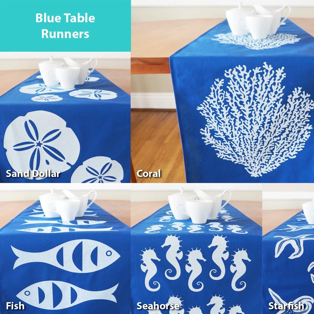 Blue Table Runners, Coastal Table Linens, Coastal Table Designs, Beach ...