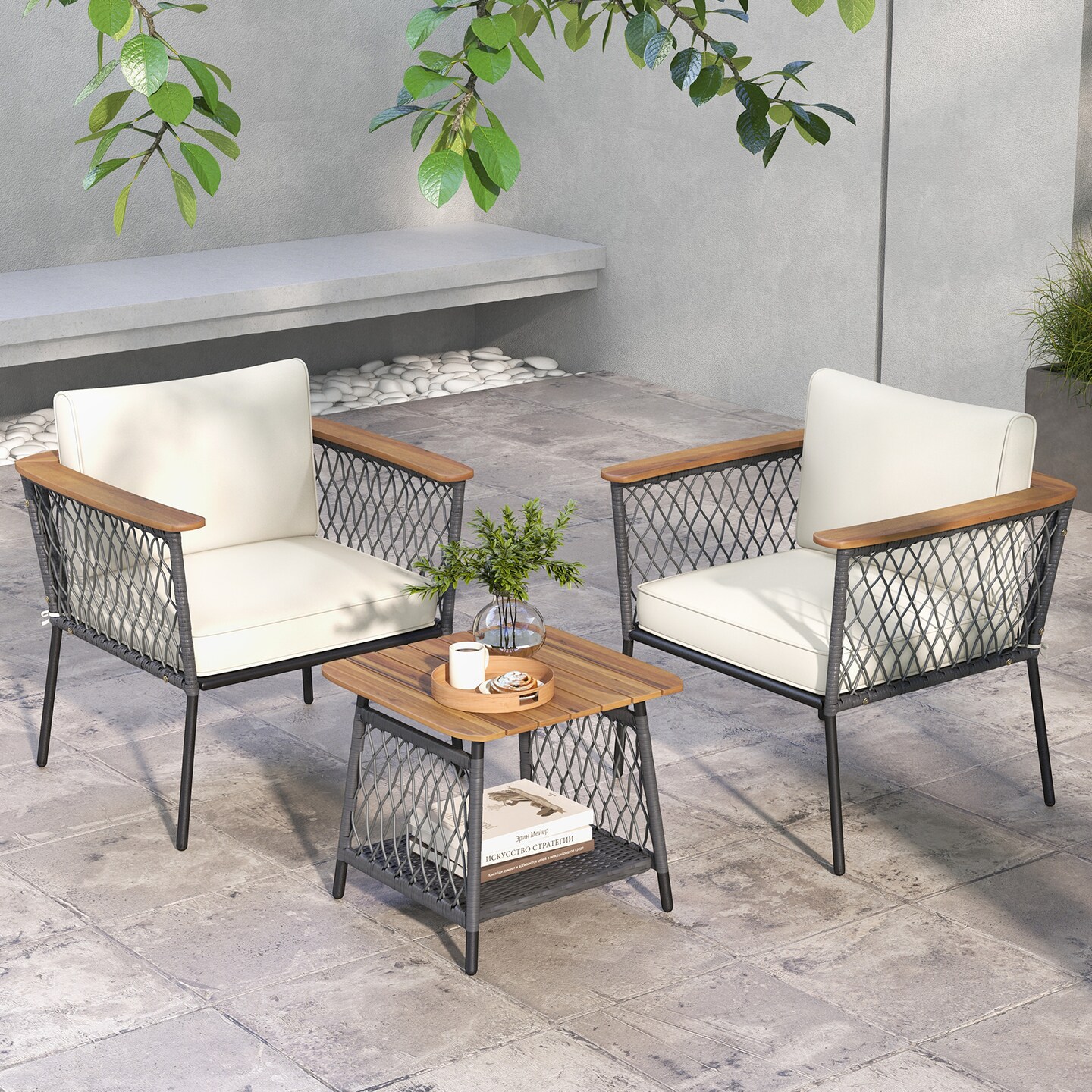Rattan coffee table and chair set store