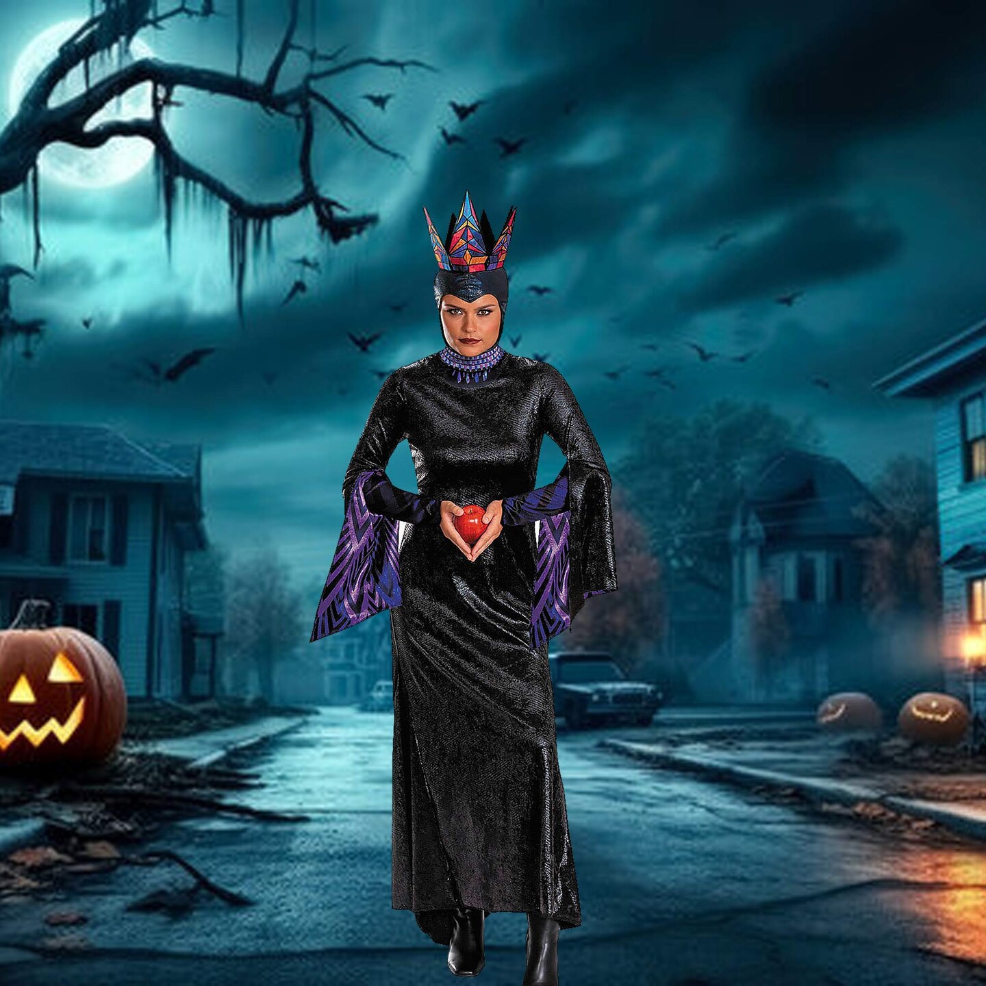 Deluxe Evil Queen Costume with Hooded Ankle Length Gown for Halloween ...