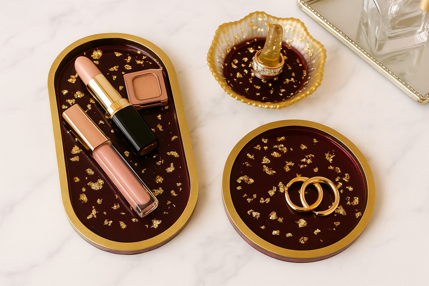Oval or Round Vanity Tray or Ring Holder with Gold or Silver Leaf ...