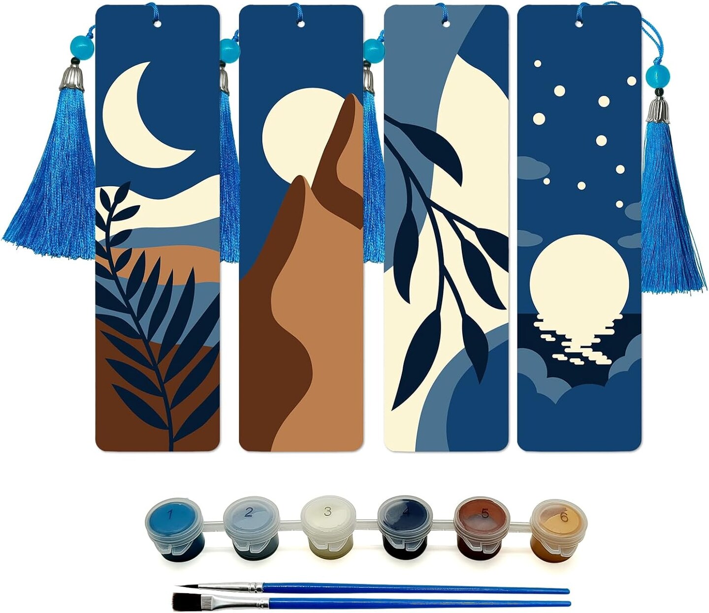Paint by Numbers Kit for Adults, 4 Pack Wood Bookmarks Moon Paint by ...