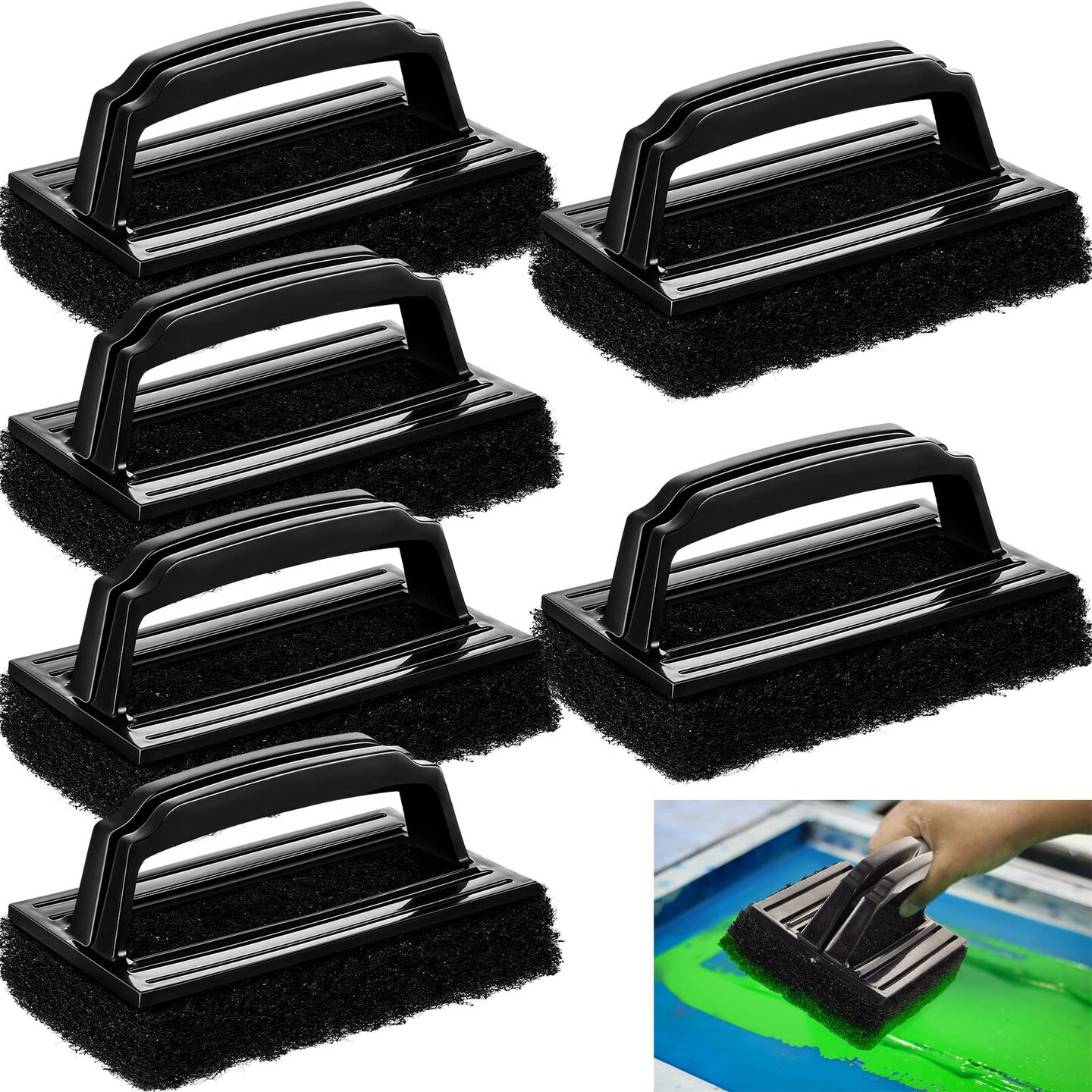 6 Pcs Screen Printing Scrub Pad with Black Handle Screen Print Ink ...