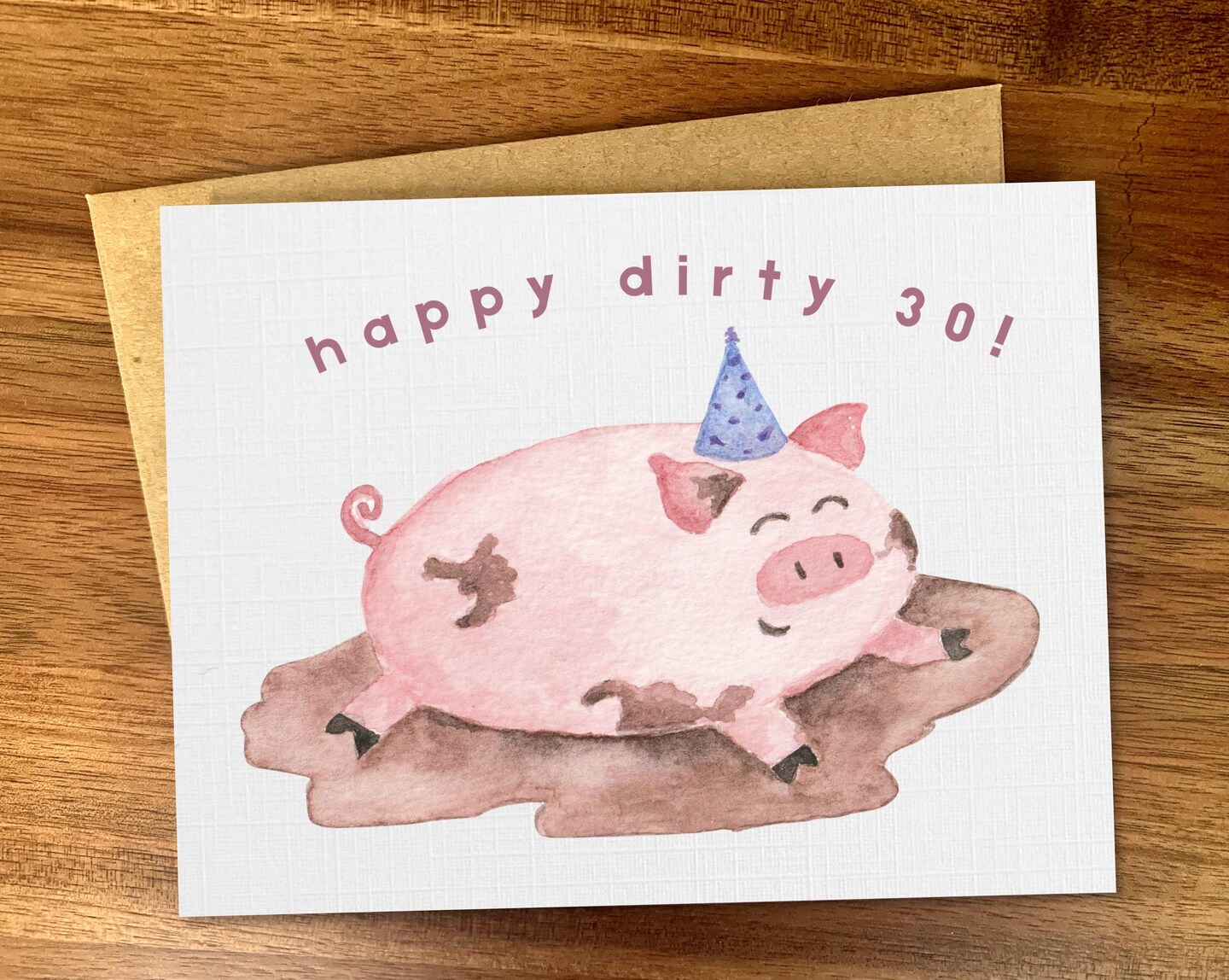 Funny 30th birthday card, Handmade pig watercolor card, Happy dirty ...