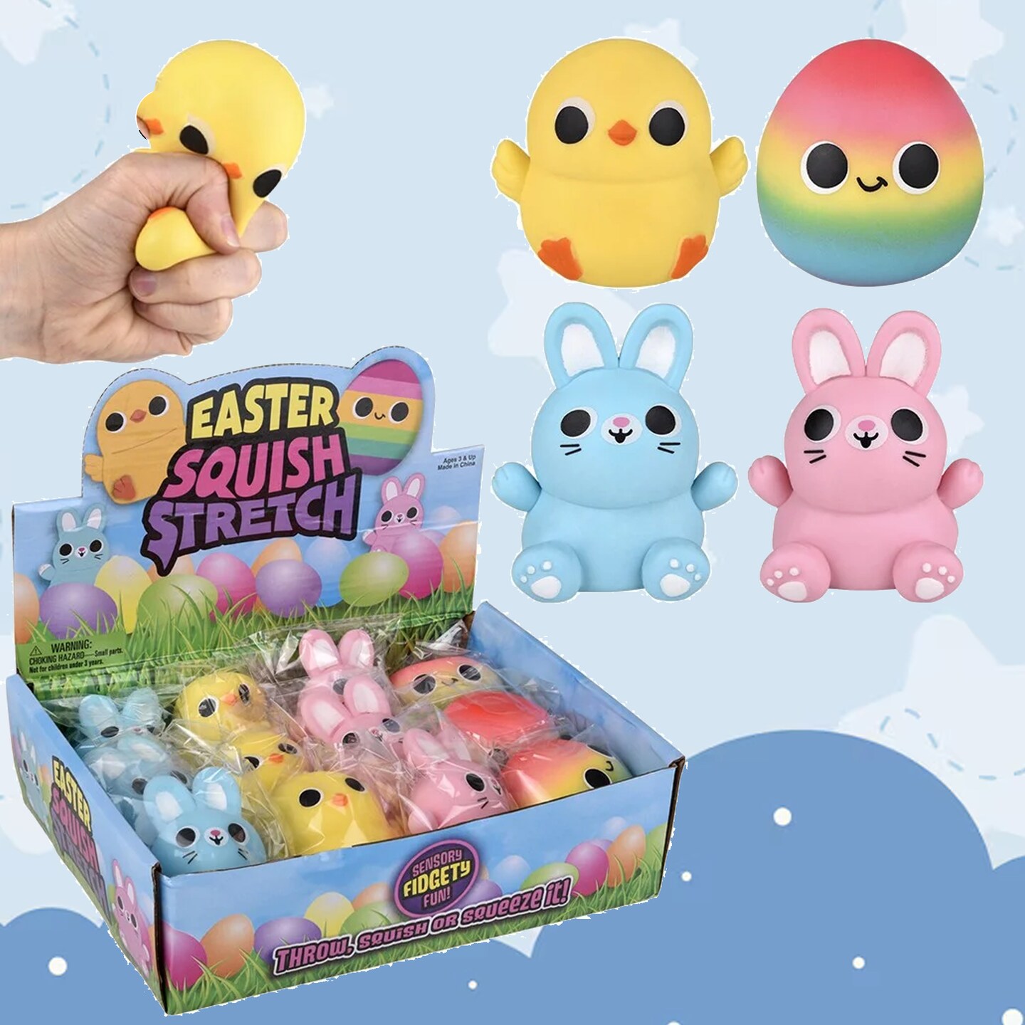 12 Pieces Easter Squish Stretch Assortment Fidget Toys for Stress Relief 2.75 to 3.25 Inches ...