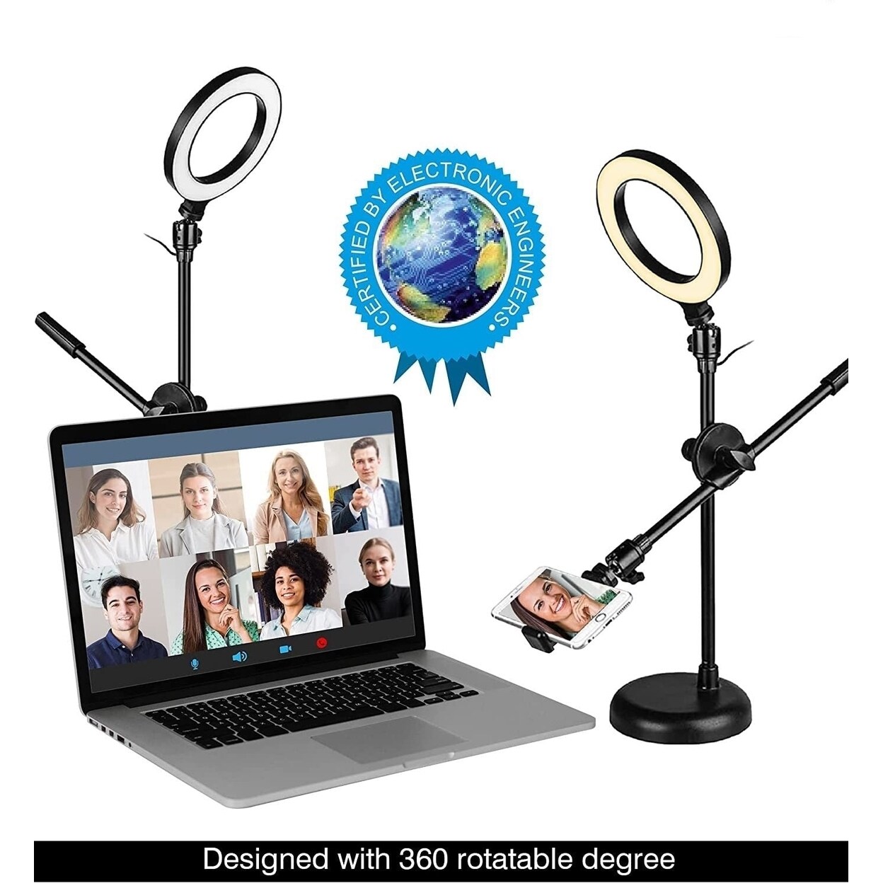 10 Light Overhead Phone Mount Led Circle Lights 360 Adjustable Shooting ...