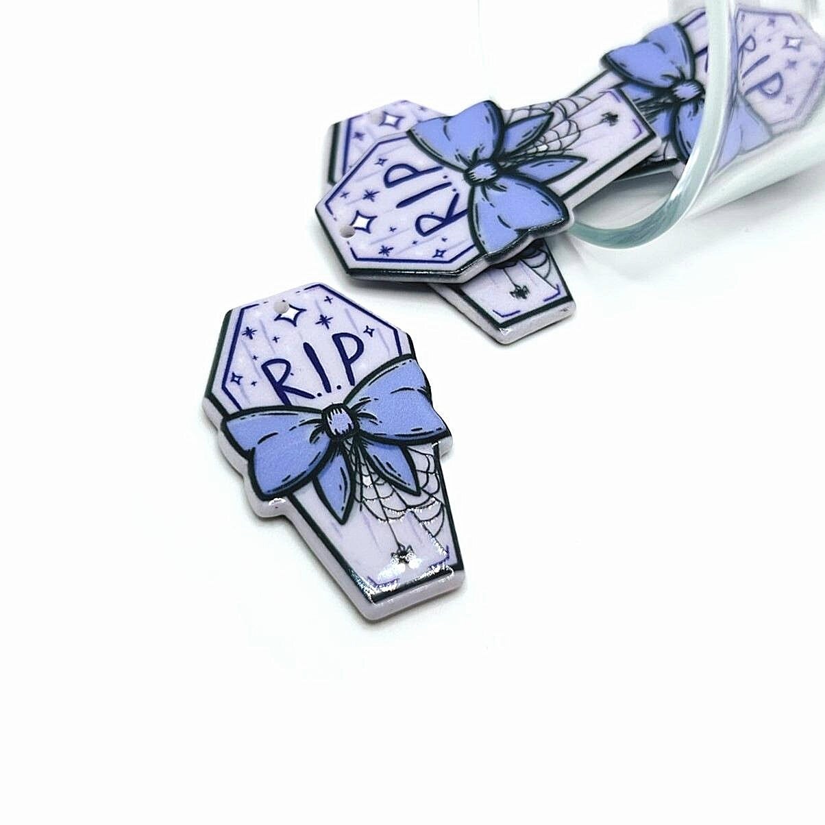 1, 4 or 20 Pieces: Purple RIP Coffin Halloween Charms - Double Sided ...