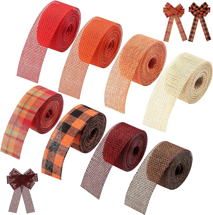 8 rolls 32 yards fall burlap ribbon 1 inch fall wrapping ribbon autumn ...