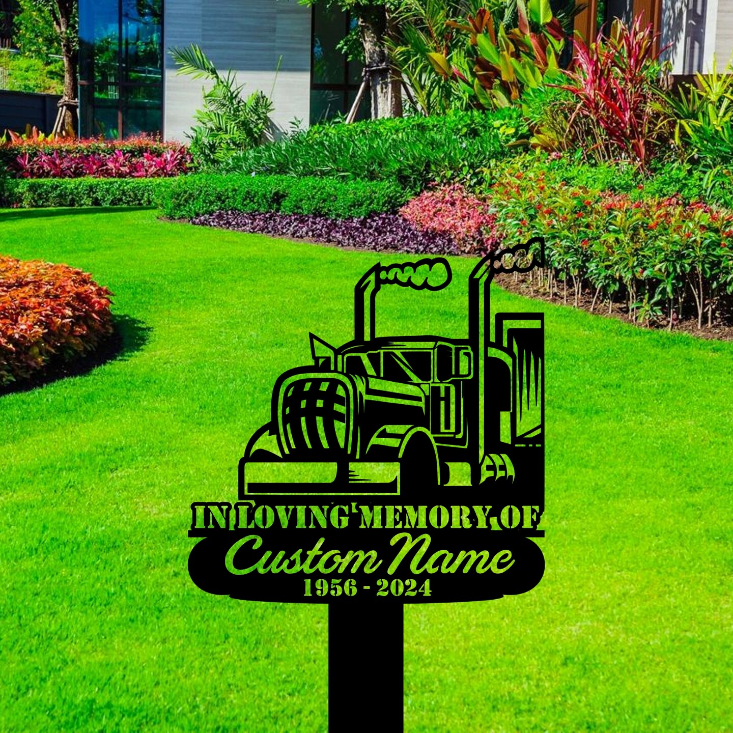 Custom Semi Truck Memorial Stake, Truck Station Metal Stake ...