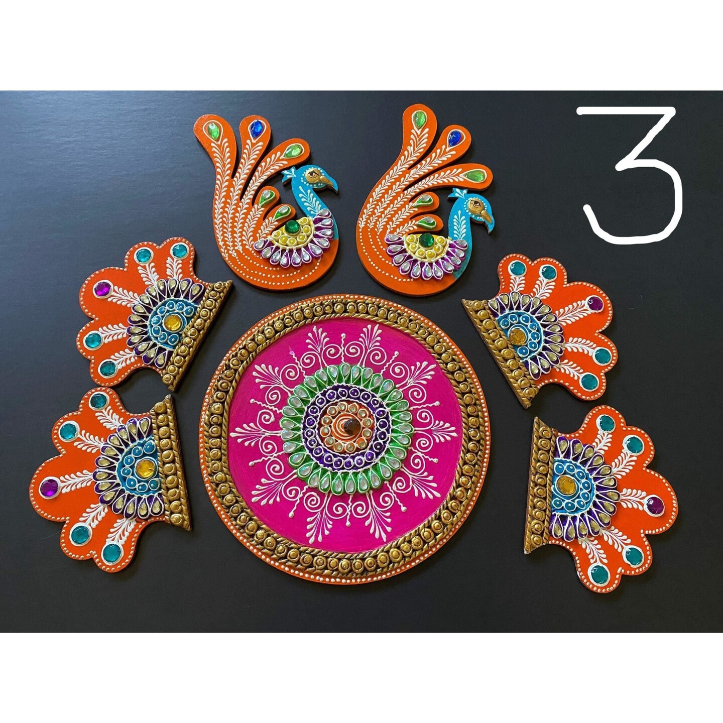 2 Feet Handcrafted Wooden Rangoli, Rangoli Decoration, Rangoli Set ...