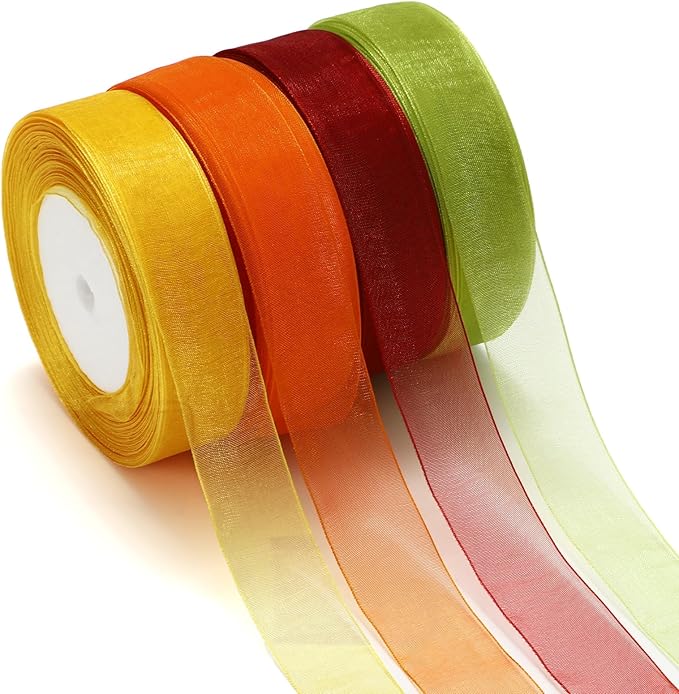 4 Rolls, 200 Yard Fall Sheer Chiffon Ribbon 1" Organza Wrapping Ribbon ...
