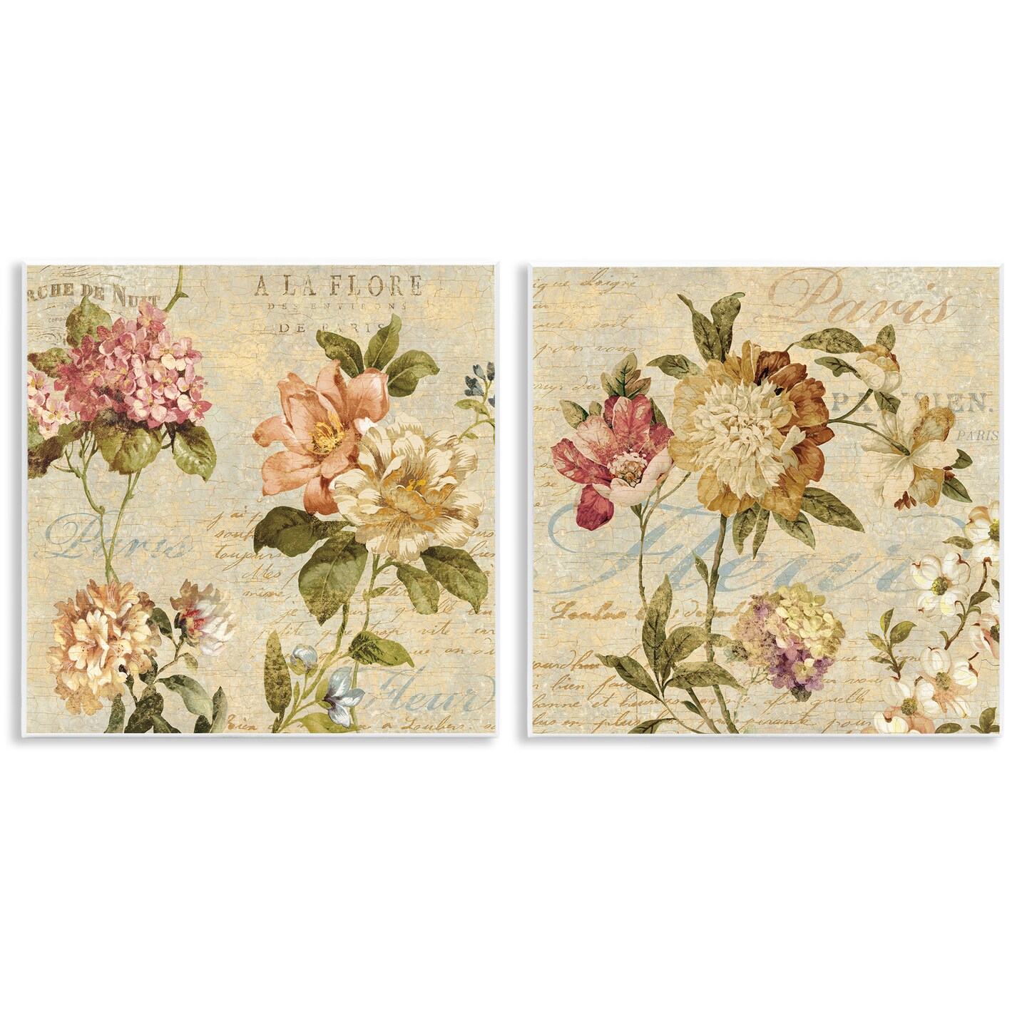 Stupell Industries Vintage French Floral with Script Wall Plaque Art ...