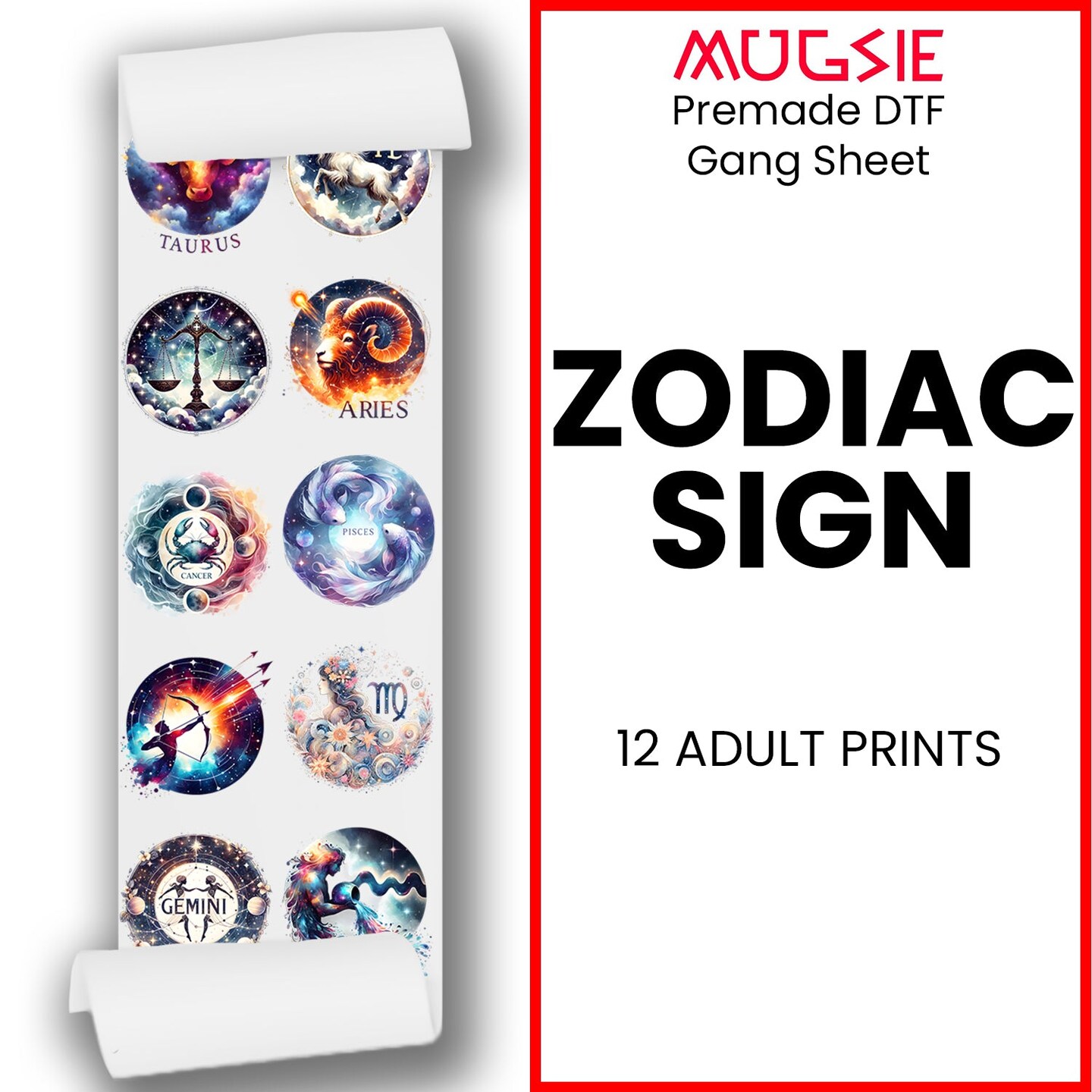 Astrology Zodiac Signs Direct-to-Film DTF Transfer Gang Sheets - 22x60 ...