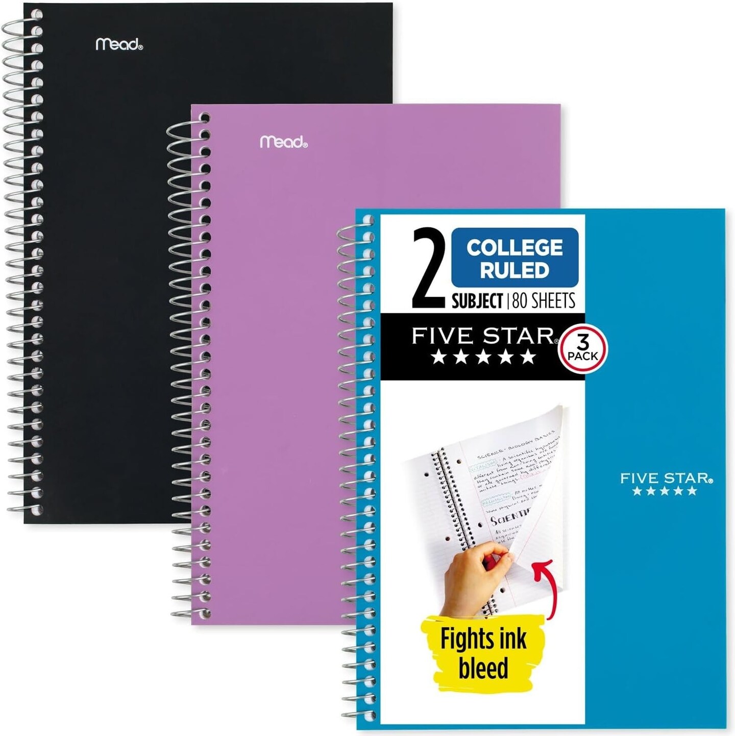 Spiral Notebooks, 3 Pack, 2 Subject, College Ruled, 9 1/2" X 6", 80 ...