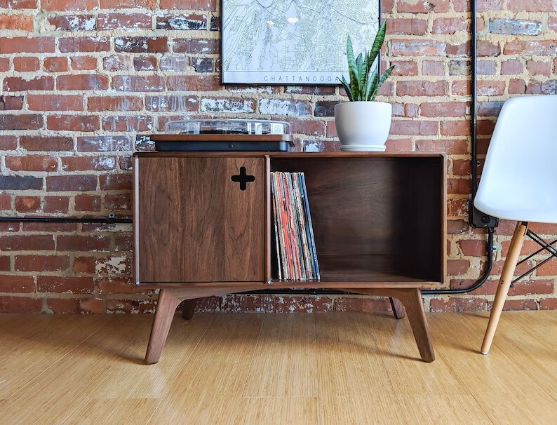 RECORD STAND PLUS 35" - Walnut Record Storage, Record Player Cabinet ...