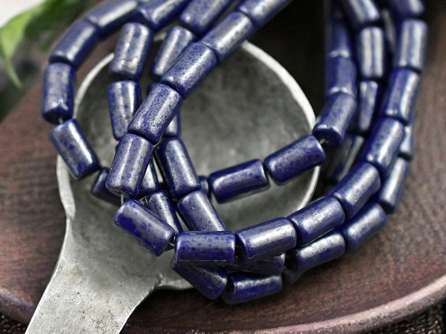 *16* 9x5mm Navy Blue Silver Picasso Tube Beads | Michaels