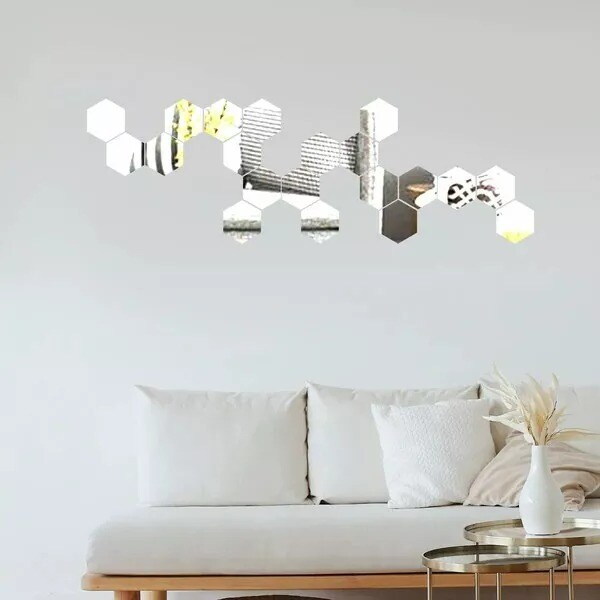 Hexagon 12 Silver 3" MIRROR STICKERS Acrylic WALL DECALS Dorm Rooms ...