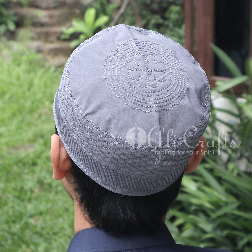 Handcrafted Soft-Cotton Embroidered Islamic Cap - Madinah Dark Grey ...