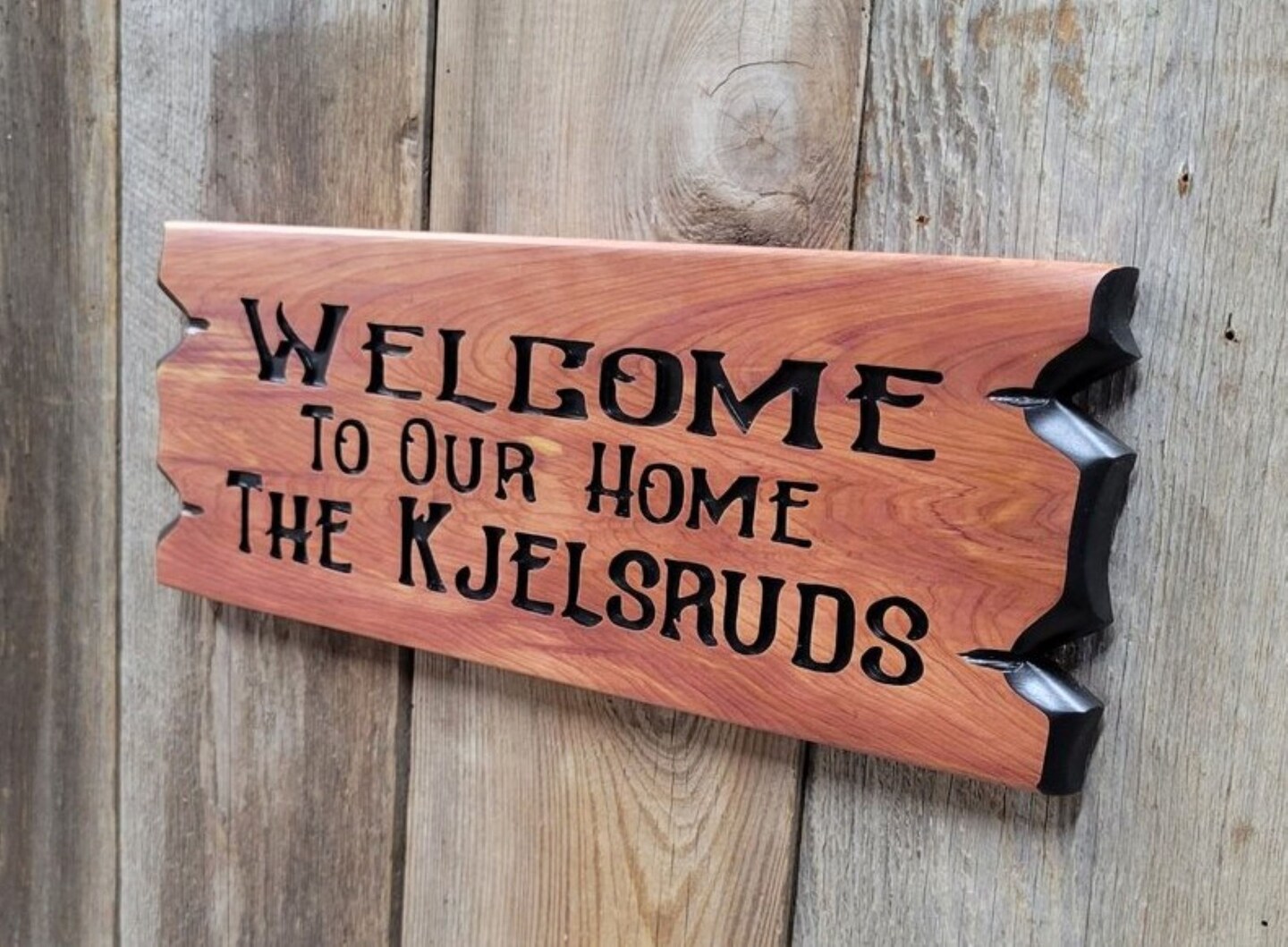 Welcome to Our Home- Family Last Name, with Live Edge, Rustic Red Cedar ...