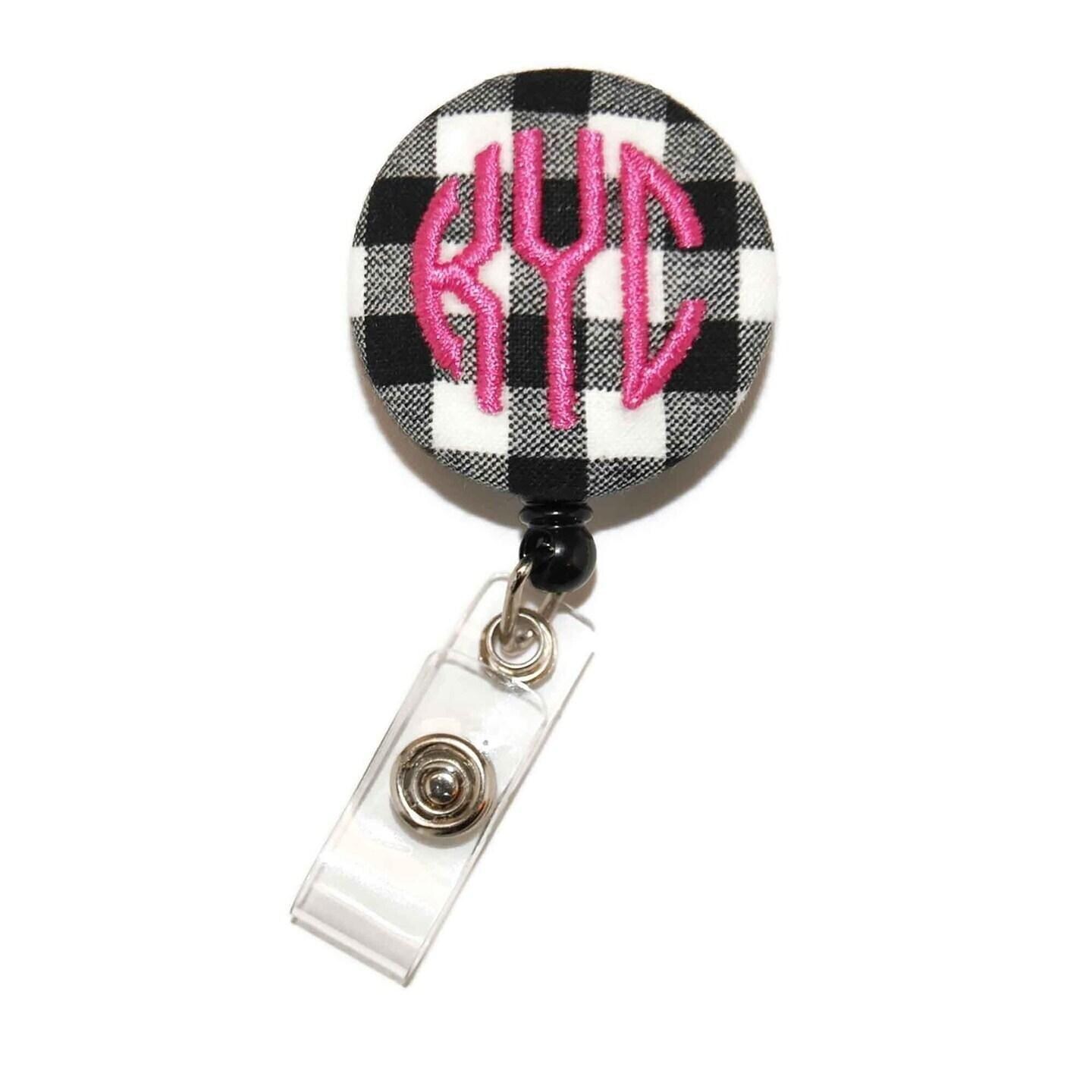 Badge Reel - Black and White Check Retractable ID Name Tag Holder ...