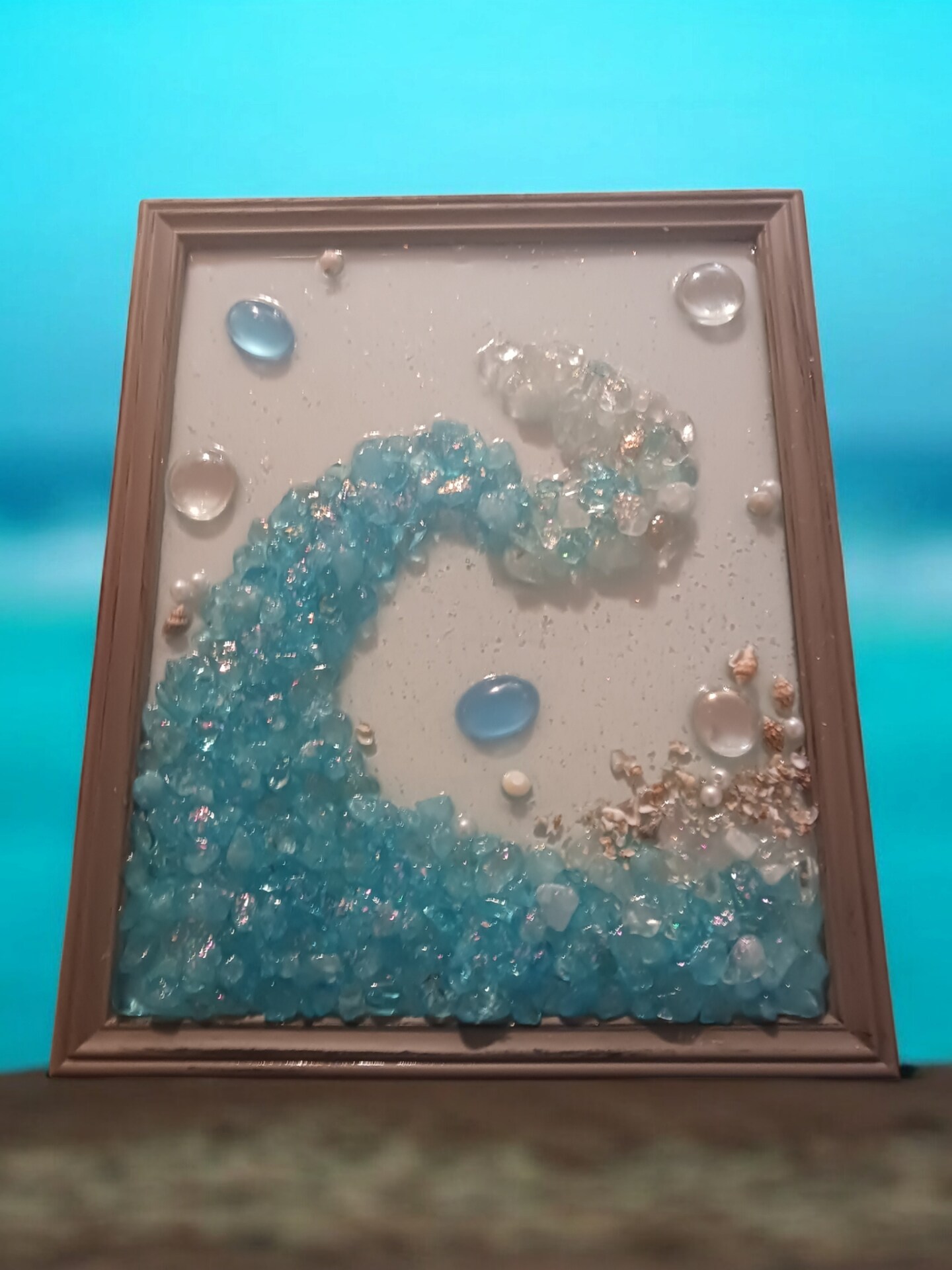 Ocean-Inspired Art, Crushed Glass Wave, Framed Ocean Art, Handcrafted ...