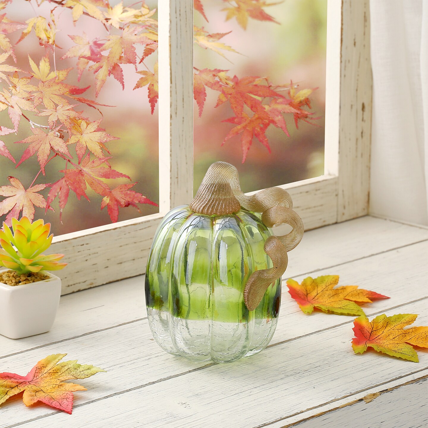 5.95"H Turquoise/Green Crackle Glass Pumpkin | Michaels