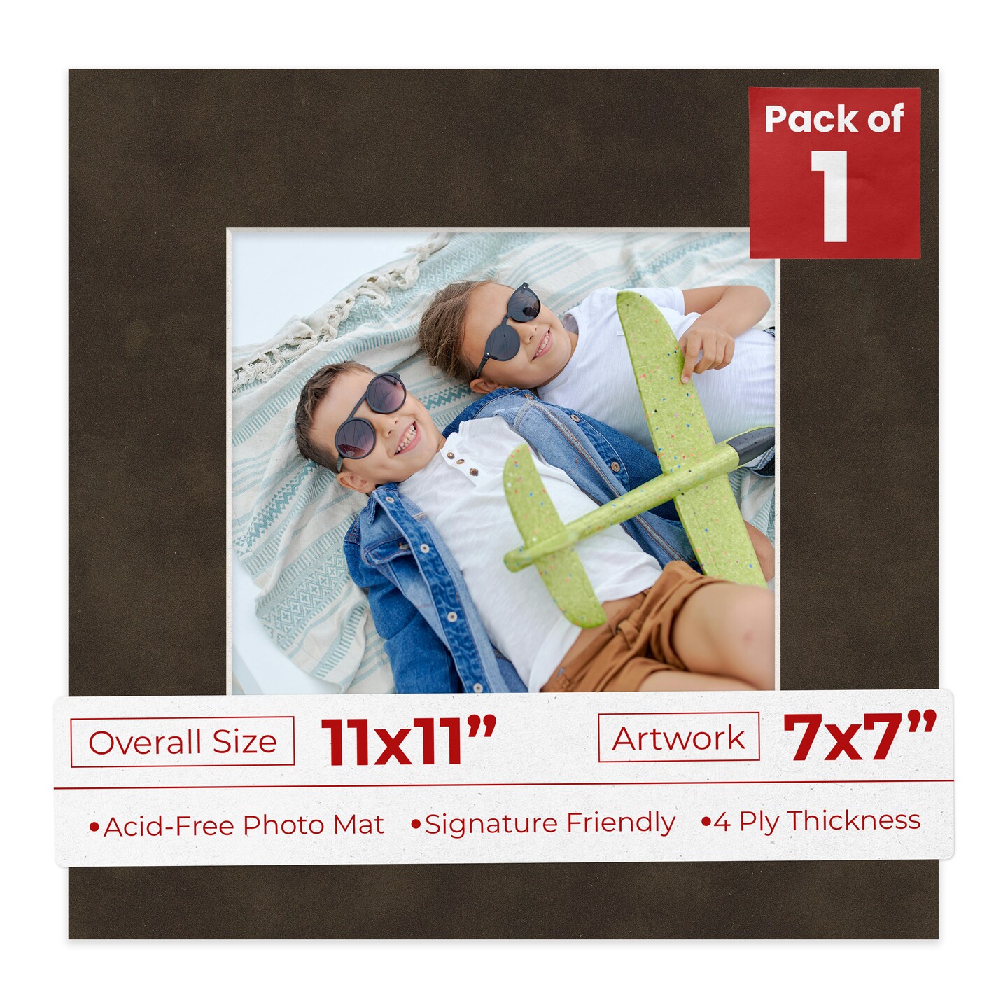 Brown Suede Mat Board for 11x11 Frames - Fits 7x7 Photos, Color: Brown ...