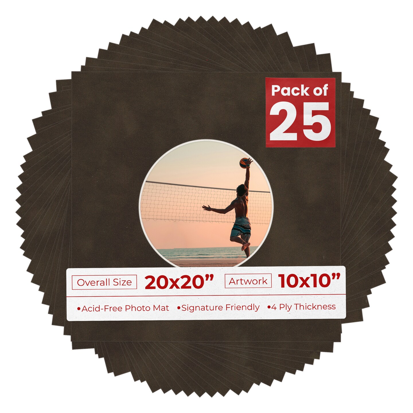 Brown Suede Mat Board for 20x20 Frames - Circle Opening for 10x10 ...