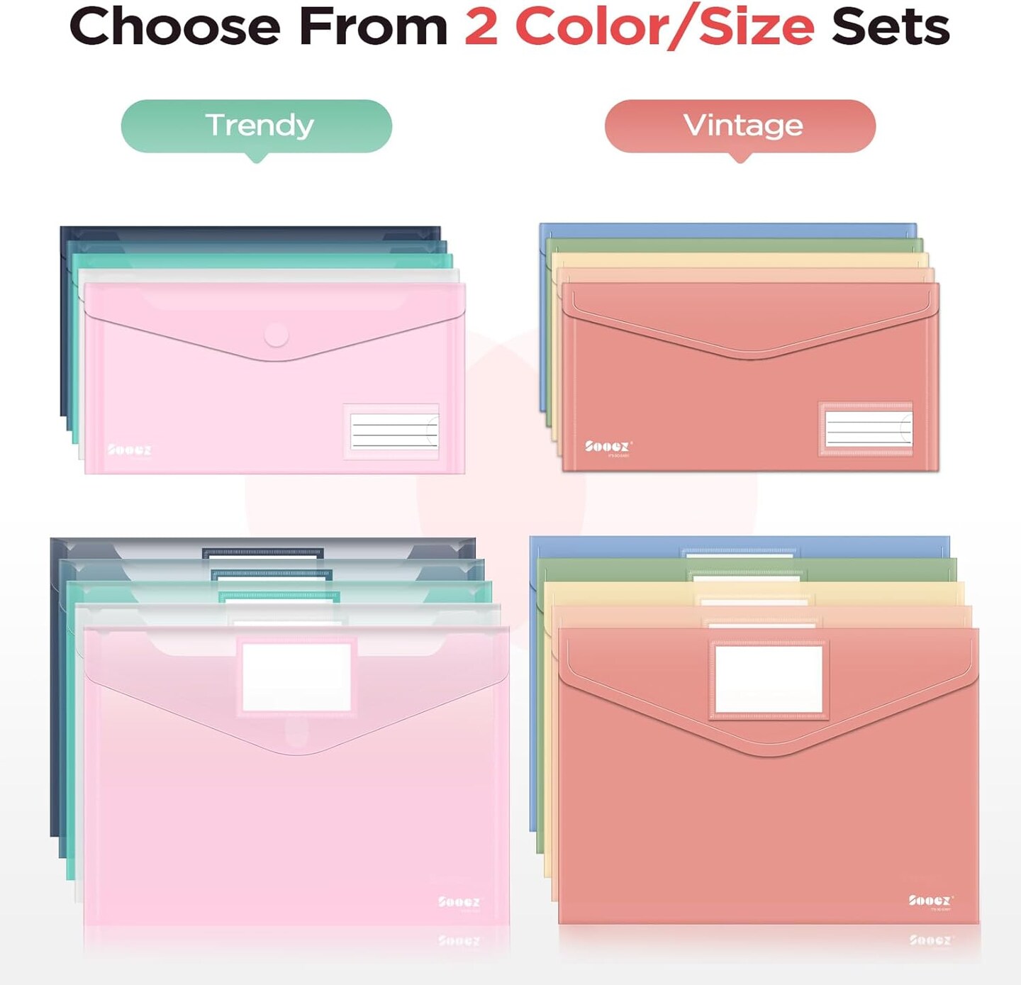 10Pack Envelopes, Clear Folders for Documents, Trendy Colors, Super ...