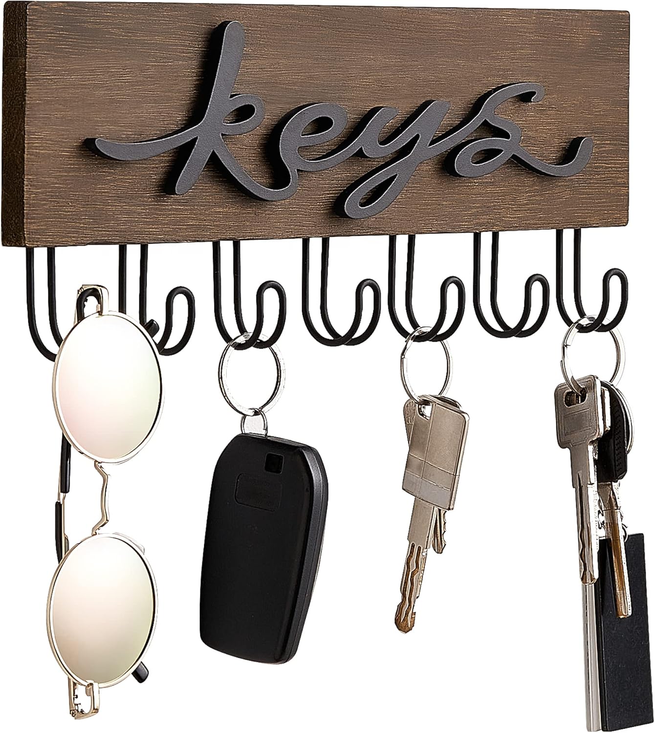 Key Holder for Wall Decorative with 7 Hooks, Wall Mounted Keys Hanger ...
