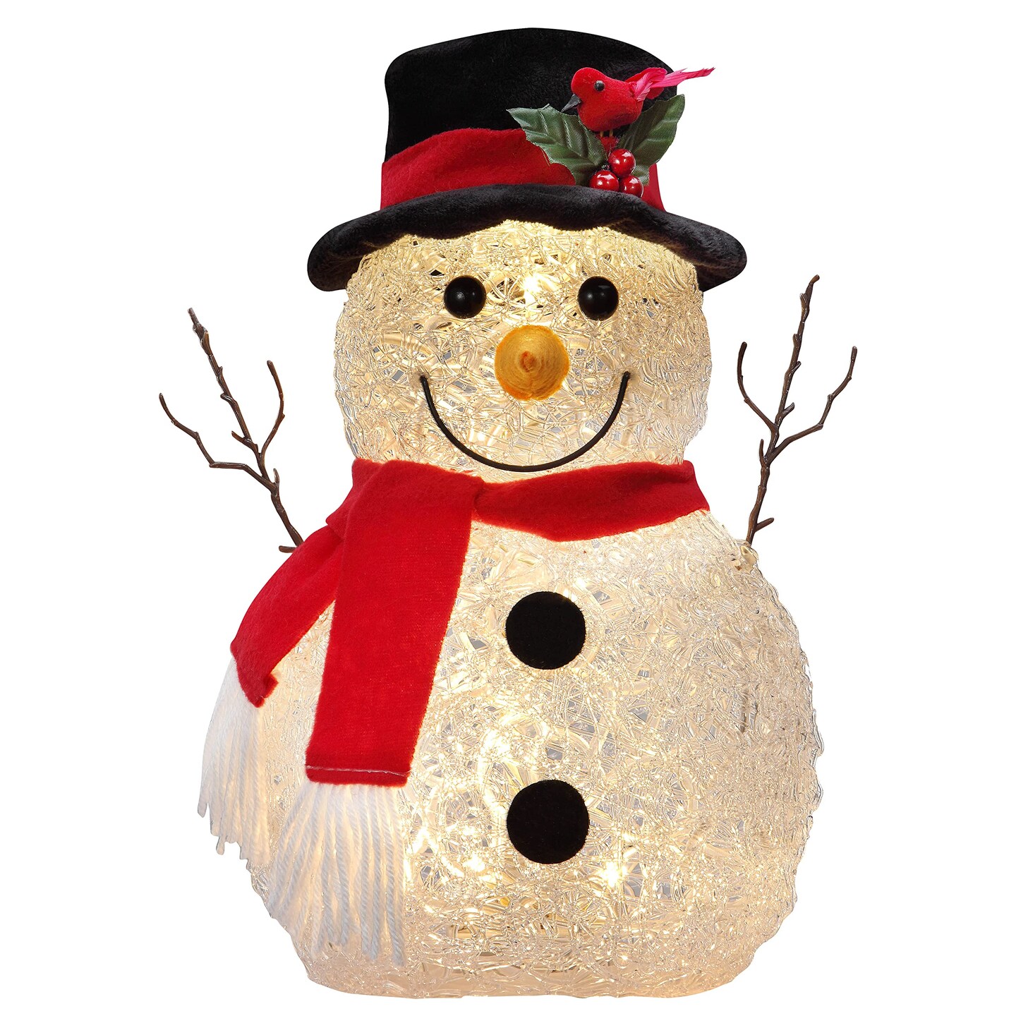 Haute Decor 13 Inch Tall Spun Acrylic Snowman with LED Lights, Battery ...