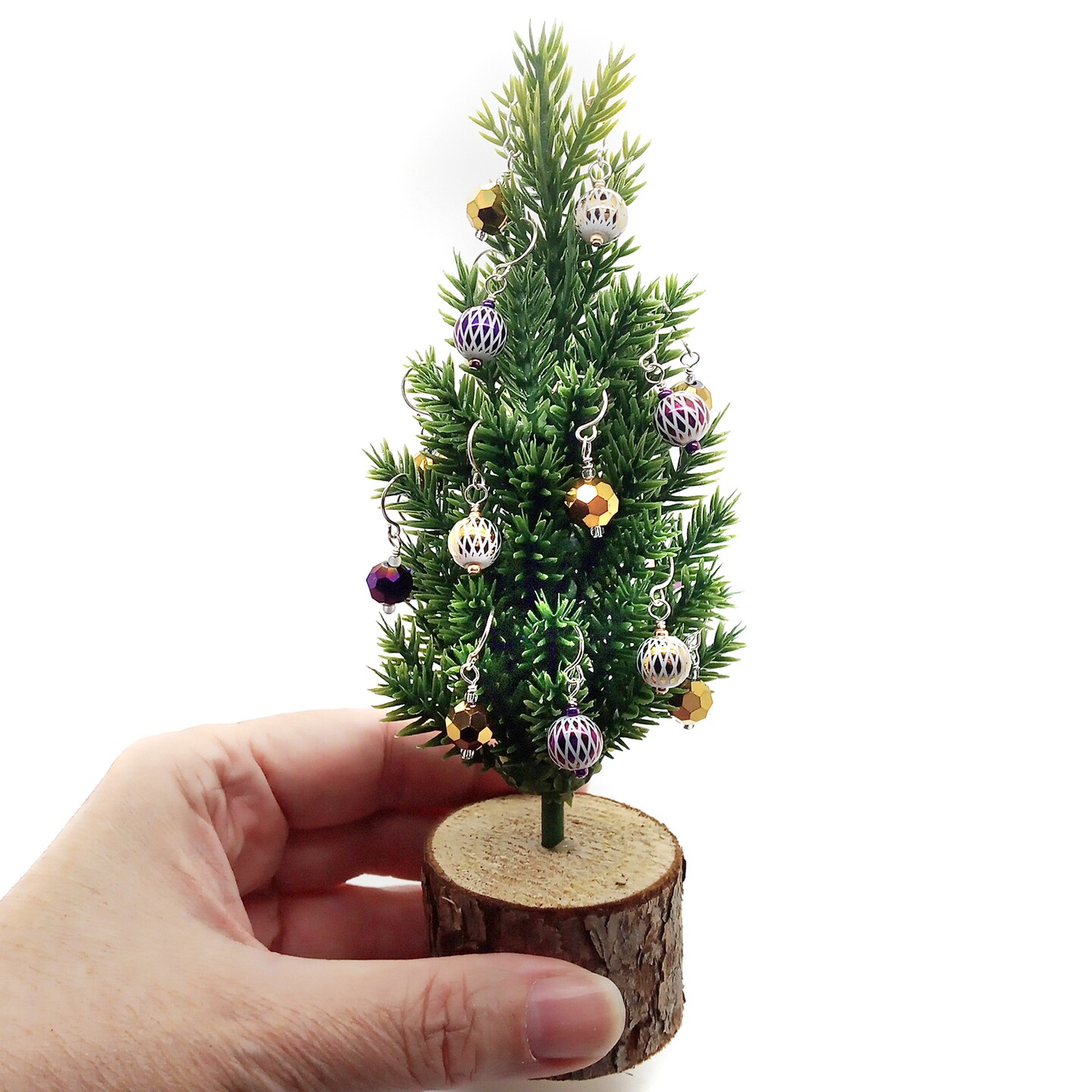 Miniature Christmas Tree with 20 Ornaments, Decorate your own, Purple ...