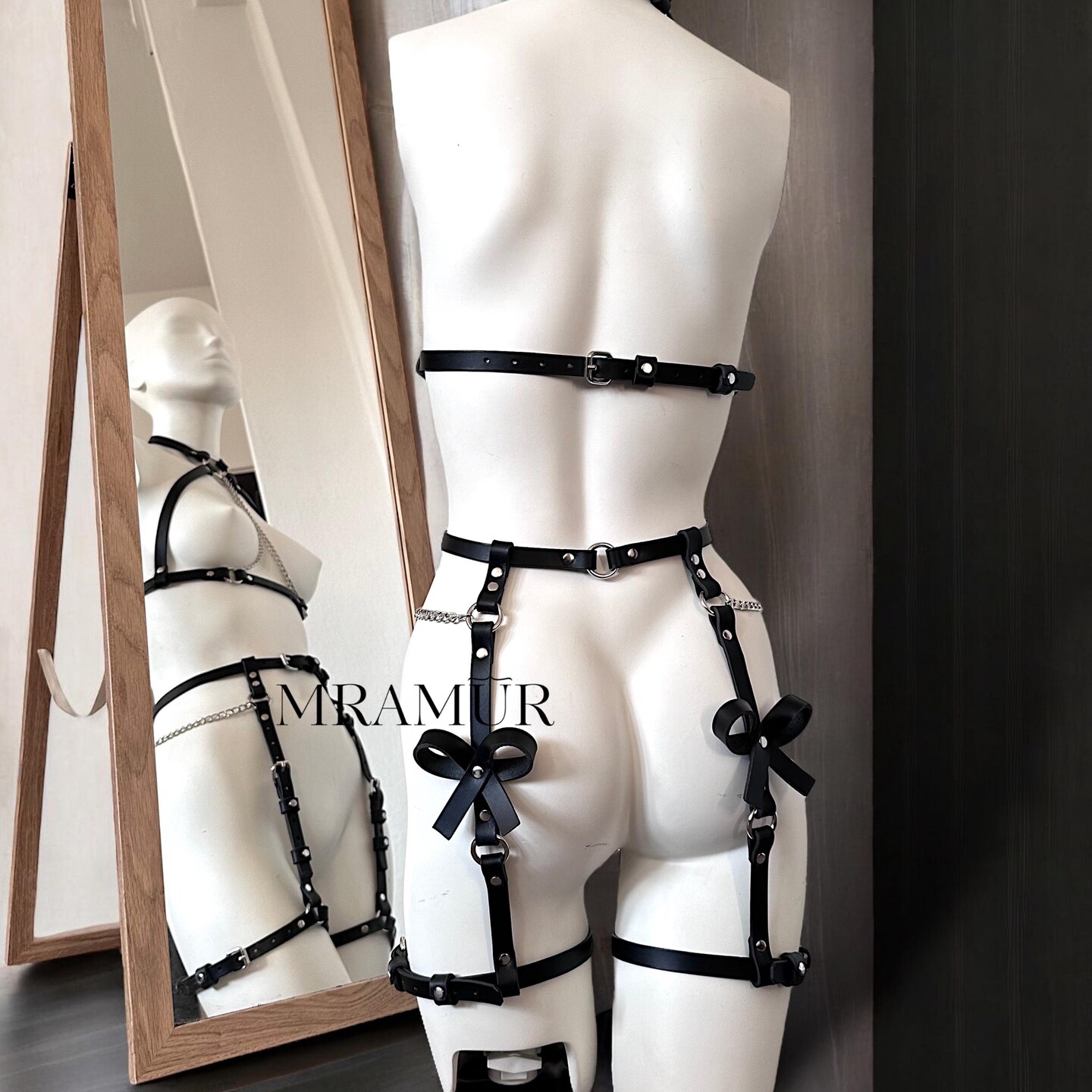 Leather harness set for women, set of belts on the body, full body harness, whole body harness ...