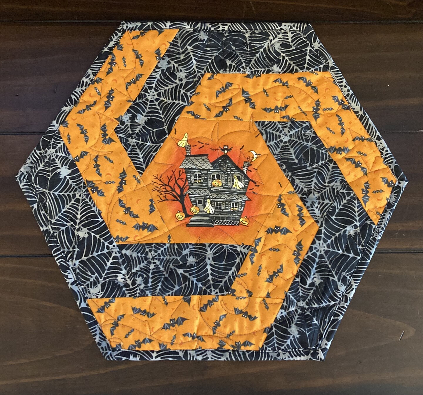 October Halloween Haunted House Quilted Table Topper | MakerPlace by ...